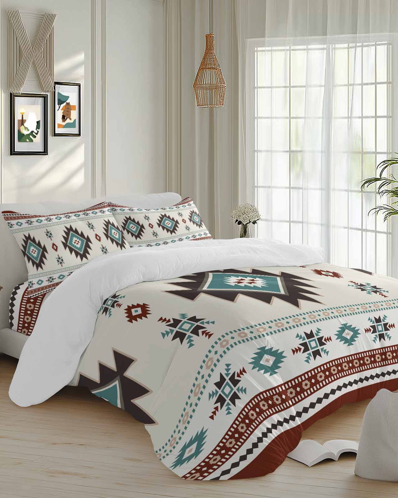 4 Piece Duvet Cover Set Queen, Classic Aztec Pattern Soft Breathable ...