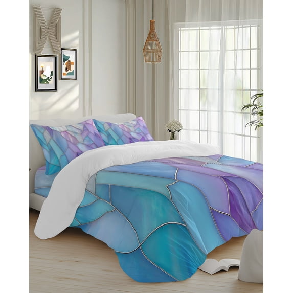 4 Piece Duvet Cover Set Queen, Colorful Glass Splicing Art Soft ...