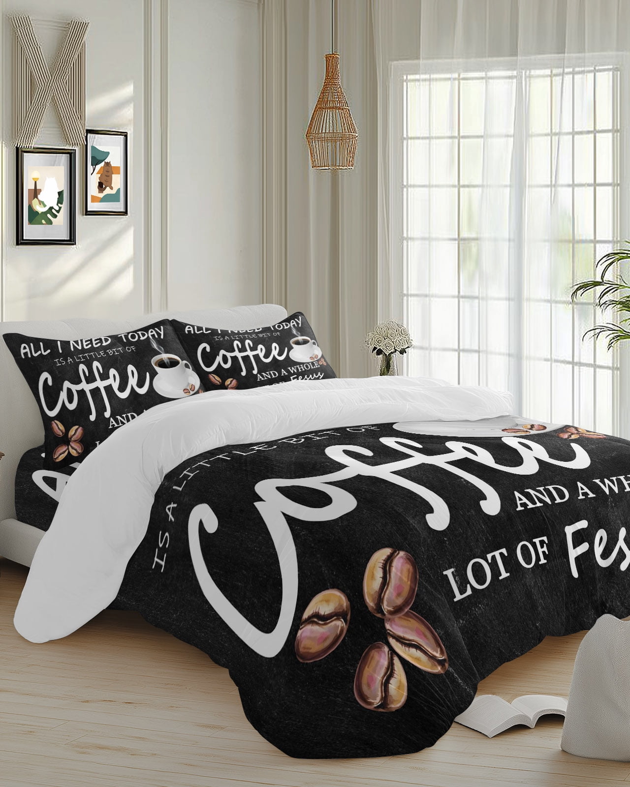 4 Piece Duvet Cover Set Queen, Country Coffee Bean Drink Soft ...
