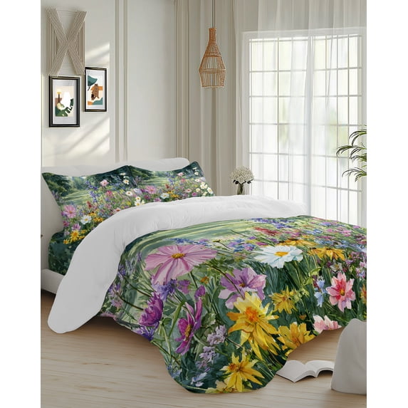 4 Piece Duvet Cover Set Queen, Country Flower Leaf Forest Soft ...