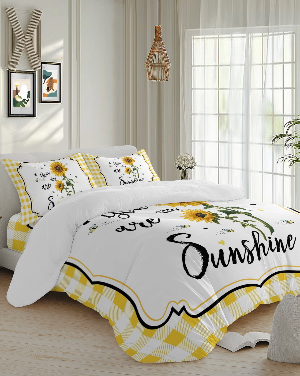 4 Piece Duvet Cover Set Queen, Country Sunflower My Sunshine Floral ...