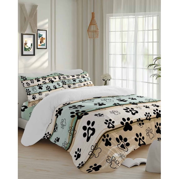 4 Piece Duvet Cover Set Queen, Dog Paw Farm Wood Board Soft Breathable ...