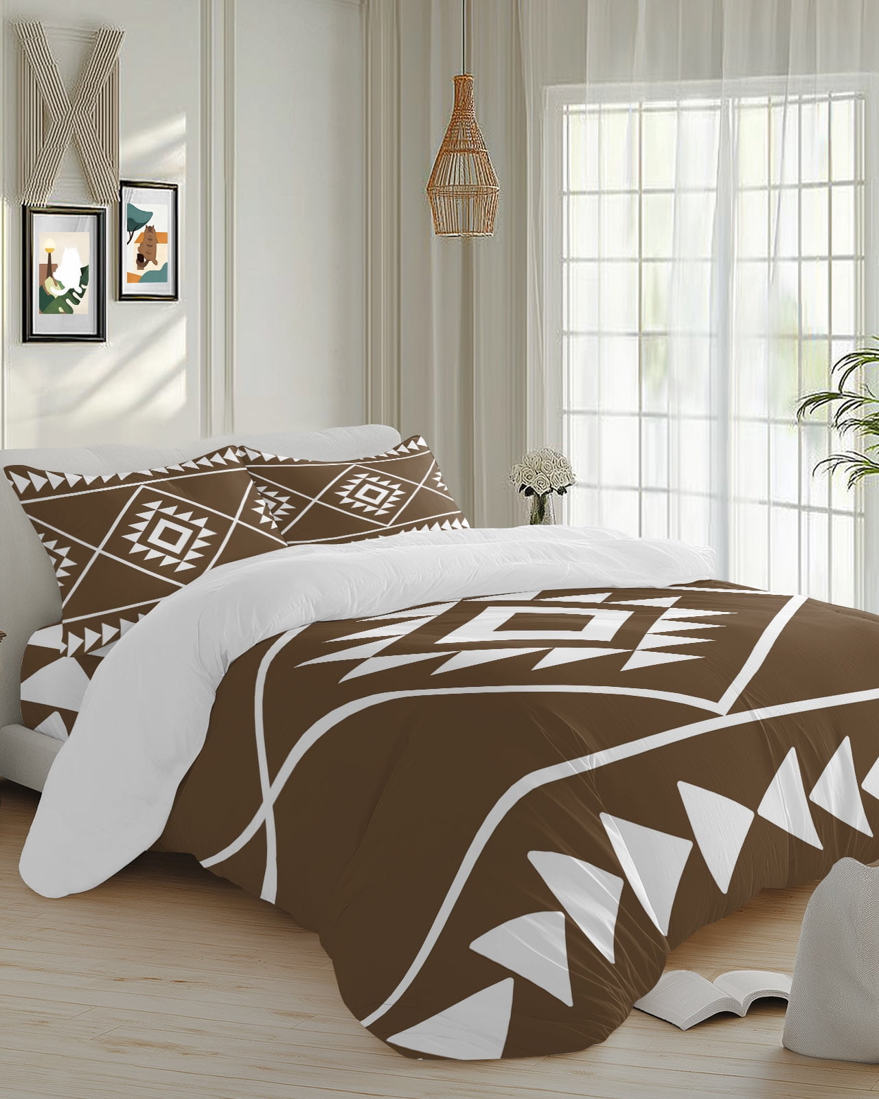 4 Piece Duvet Cover Set Queen, Ethnic Abstract Geometric Triangle Soft ...