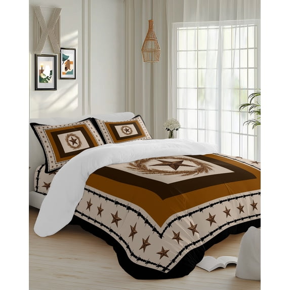 4 Piece Duvet Cover Set Queen, Farm Retro Western Star Wheat Soft ...