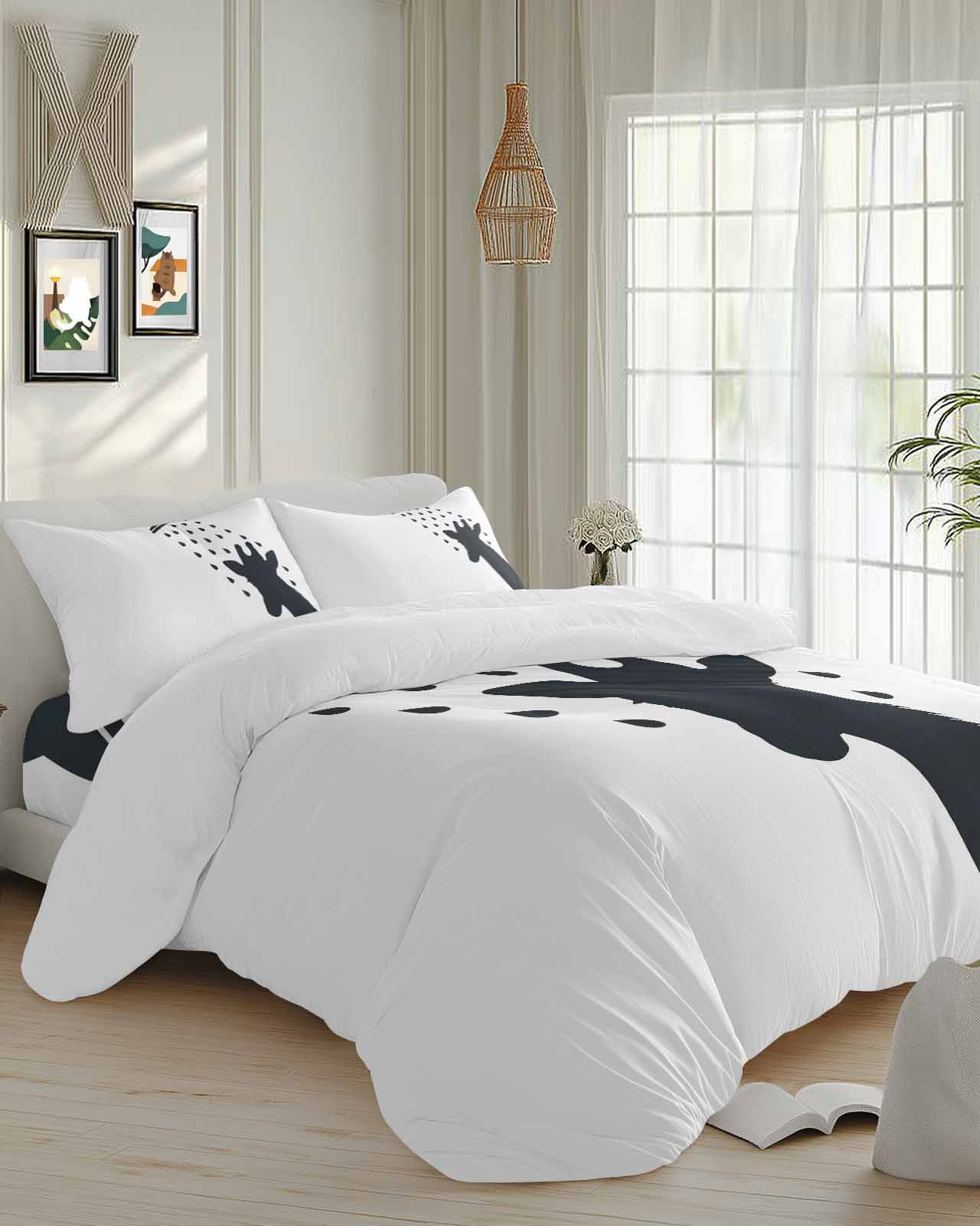 4 Piece Duvet Cover Set Queen, Funny Giraffe Cartoon Soft Breathable ...