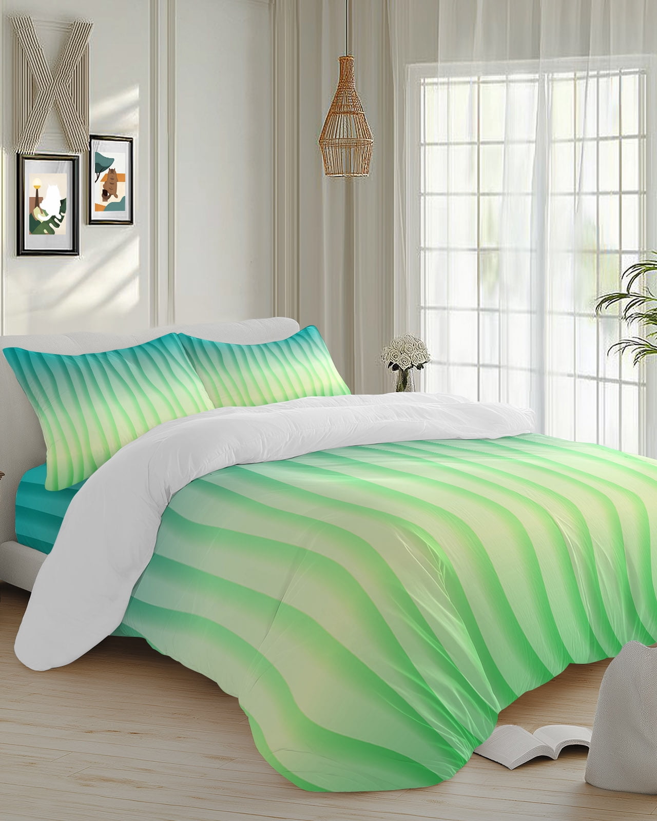 4 Piece Duvet Cover Set Queen, Geometric Art Wave Vertical Line Soft ...