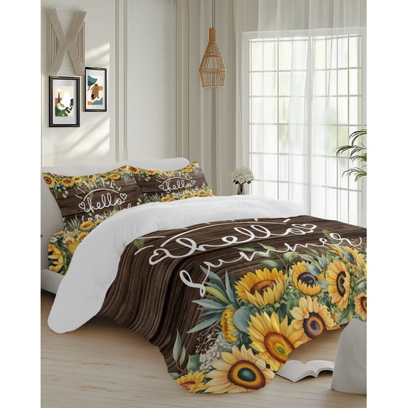 4 Piece Duvet Cover Set Queen, Hello Summer Words Soft Breathable ...