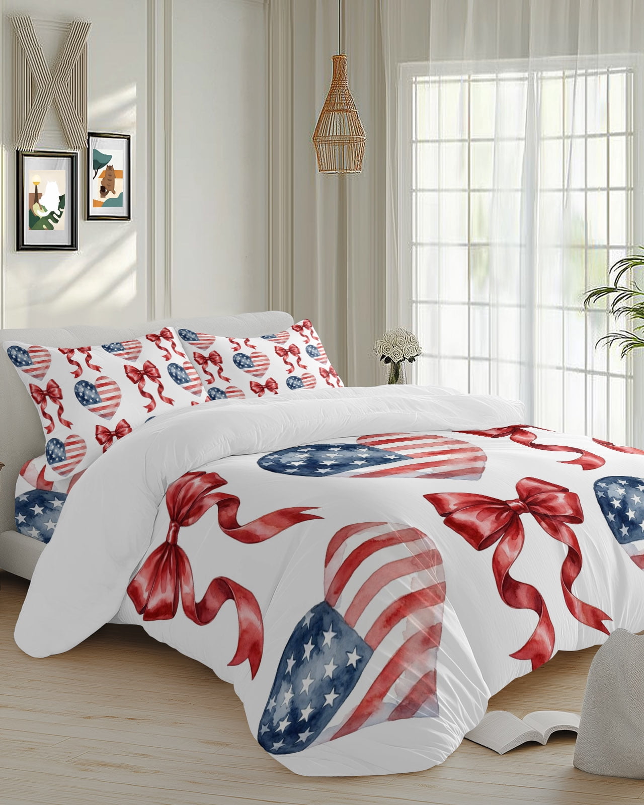 4 Piece Duvet Cover Set Queen, Independence Day Bow Love Heart Soft ...