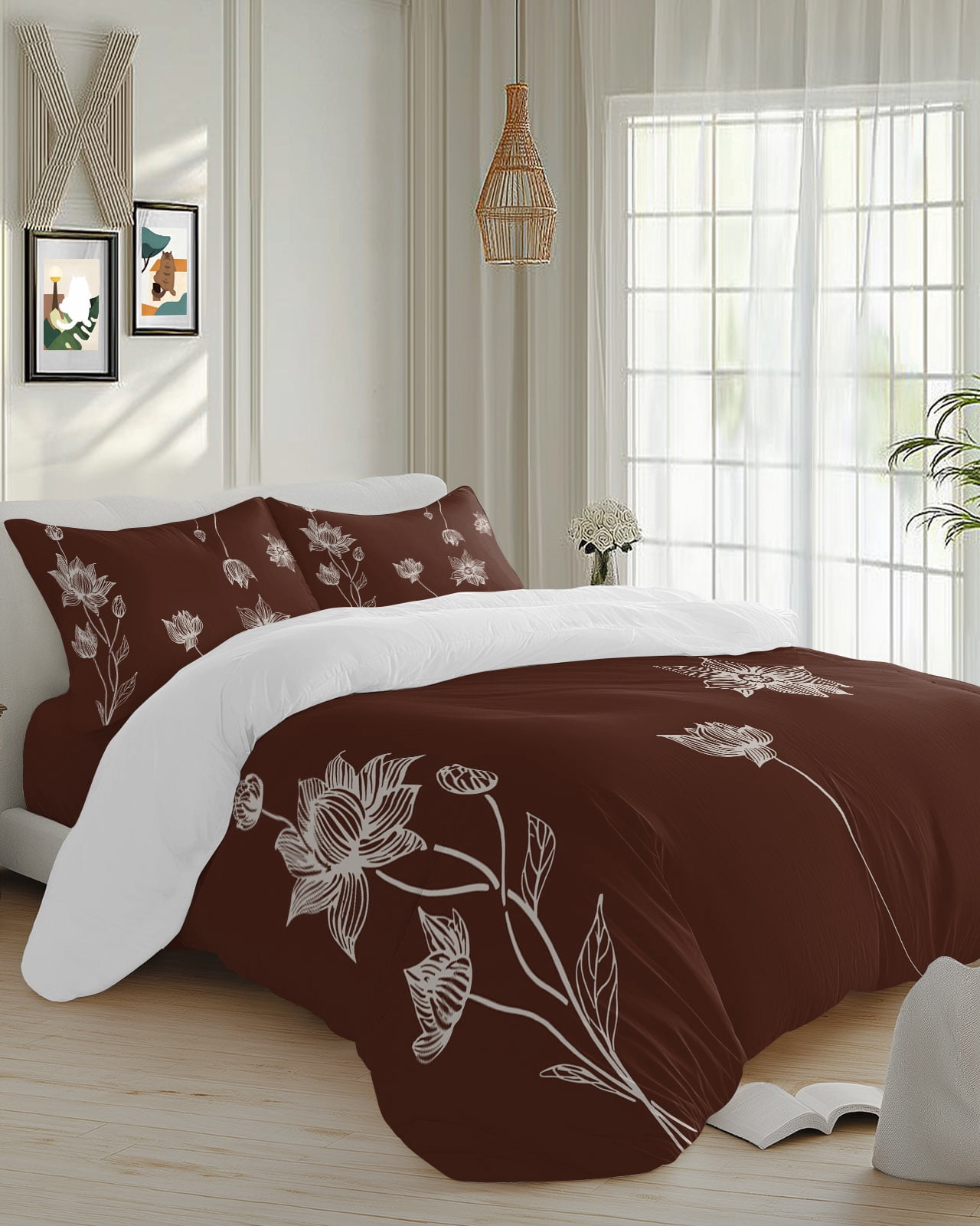 4 Piece Duvet Cover Set Queen, Japanese Flower Still Life Soft ...