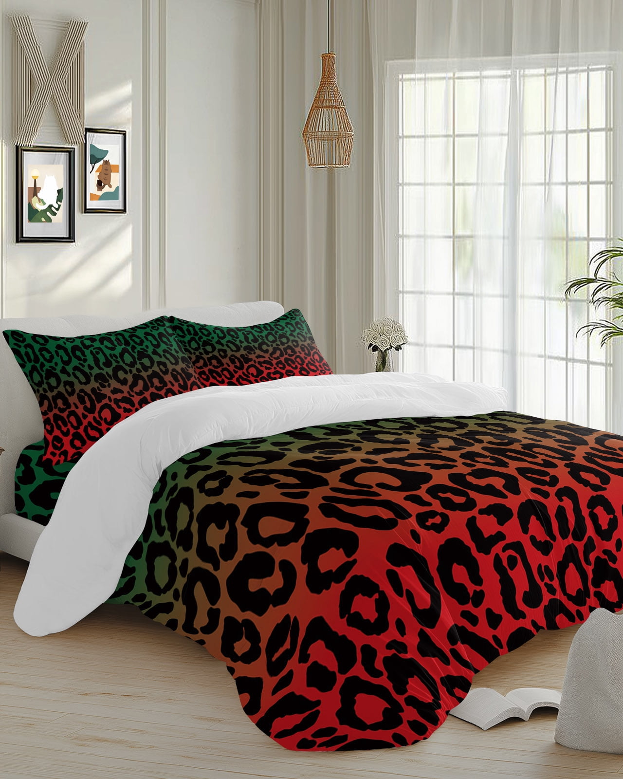 4 Piece Duvet Cover Set Queen, Leopard Print Animal Print Texture Art ...