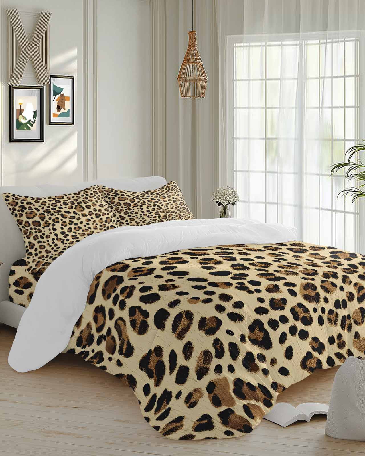 4 Piece Duvet Cover Set Queen, Leopard Print Seamless Pattern Soft ...