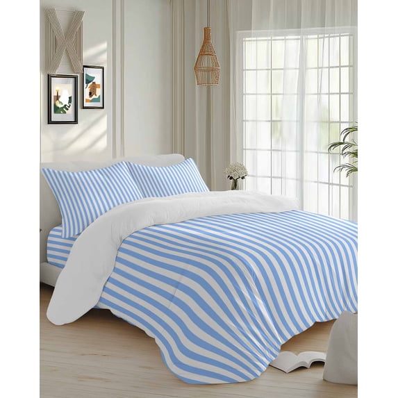 4 Piece Duvet Cover Set Queen, Light Blue Stripe Soft Breathable ...
