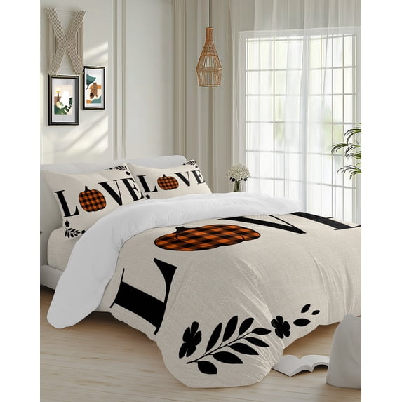 4 Piece Duvet Cover Set Queen, Love Fall Farm Pumpkins Soft Breathable ...