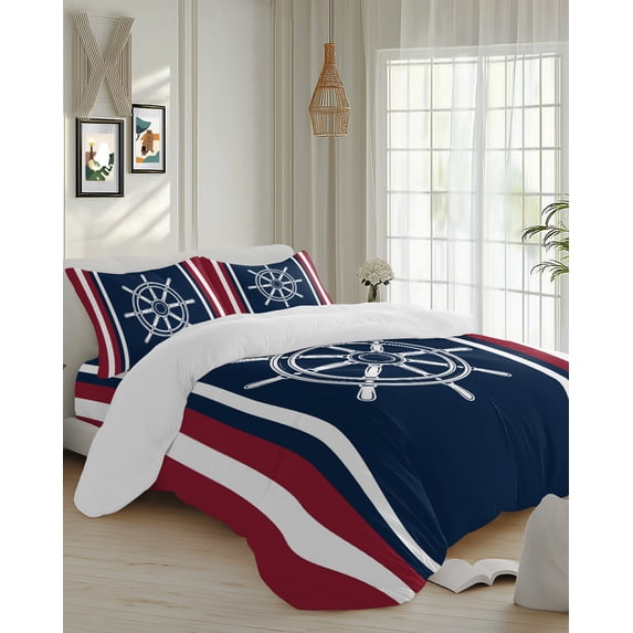 4 Piece Duvet Cover Set Queen, Medieval Nautical Ship Wheel Soft ...