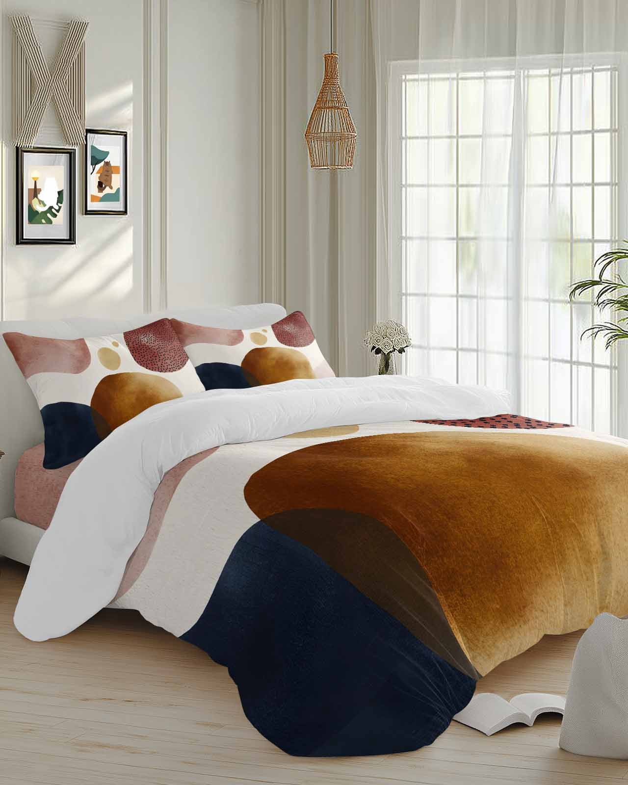 4 Piece Duvet Cover Set Queen, Mid Century Abstract Geometric Soft ...
