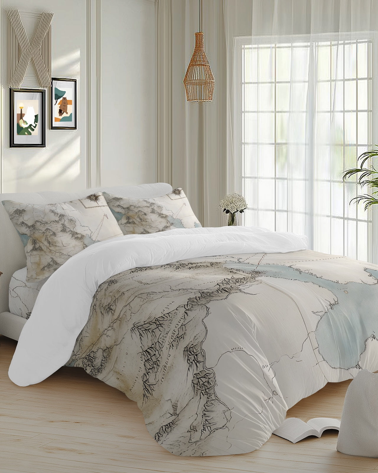 4 Piece Duvet Cover Set Queen, Middle Earth Map on Retro Soft ...