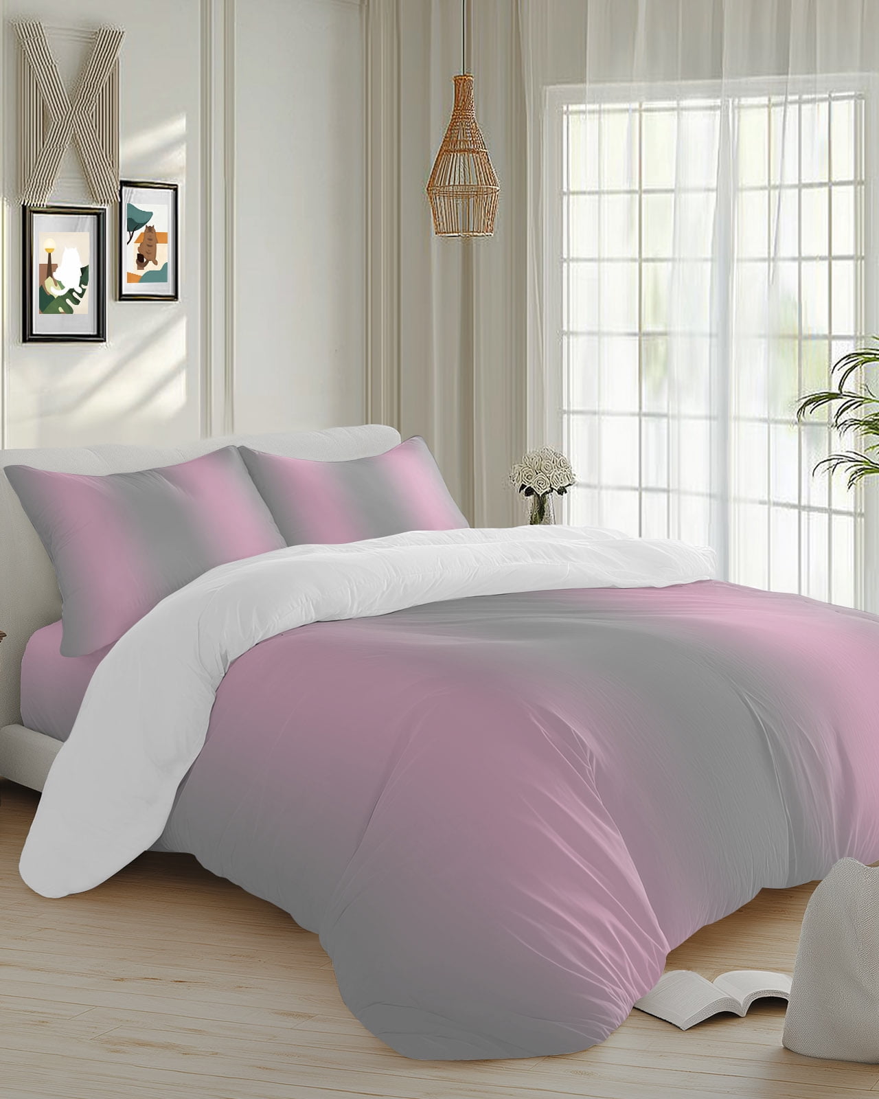 4 Piece Duvet Cover Set Queen, Modern Abstract Color Gradient Art Soft ...
