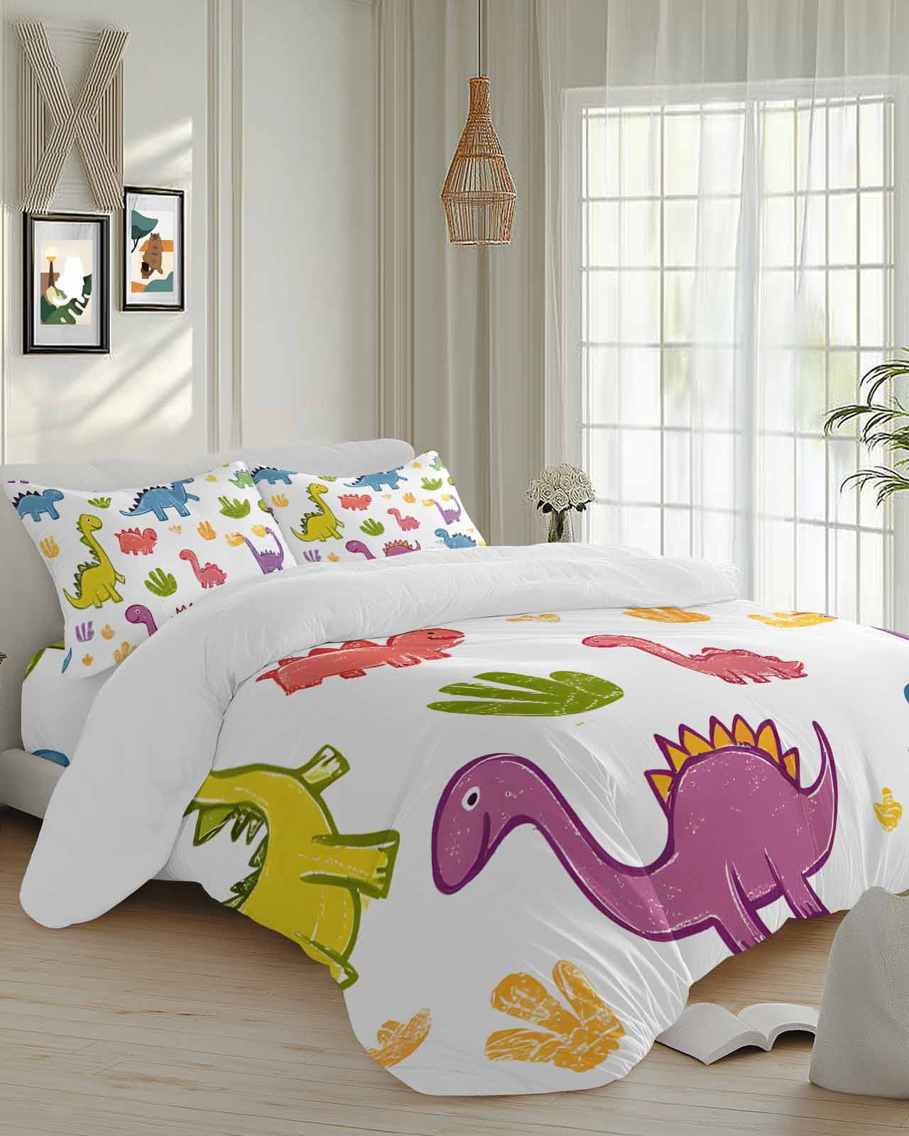 4 Piece Duvet Cover Set Queen, Modern Abstract Colorful Dinosaur Soft ...