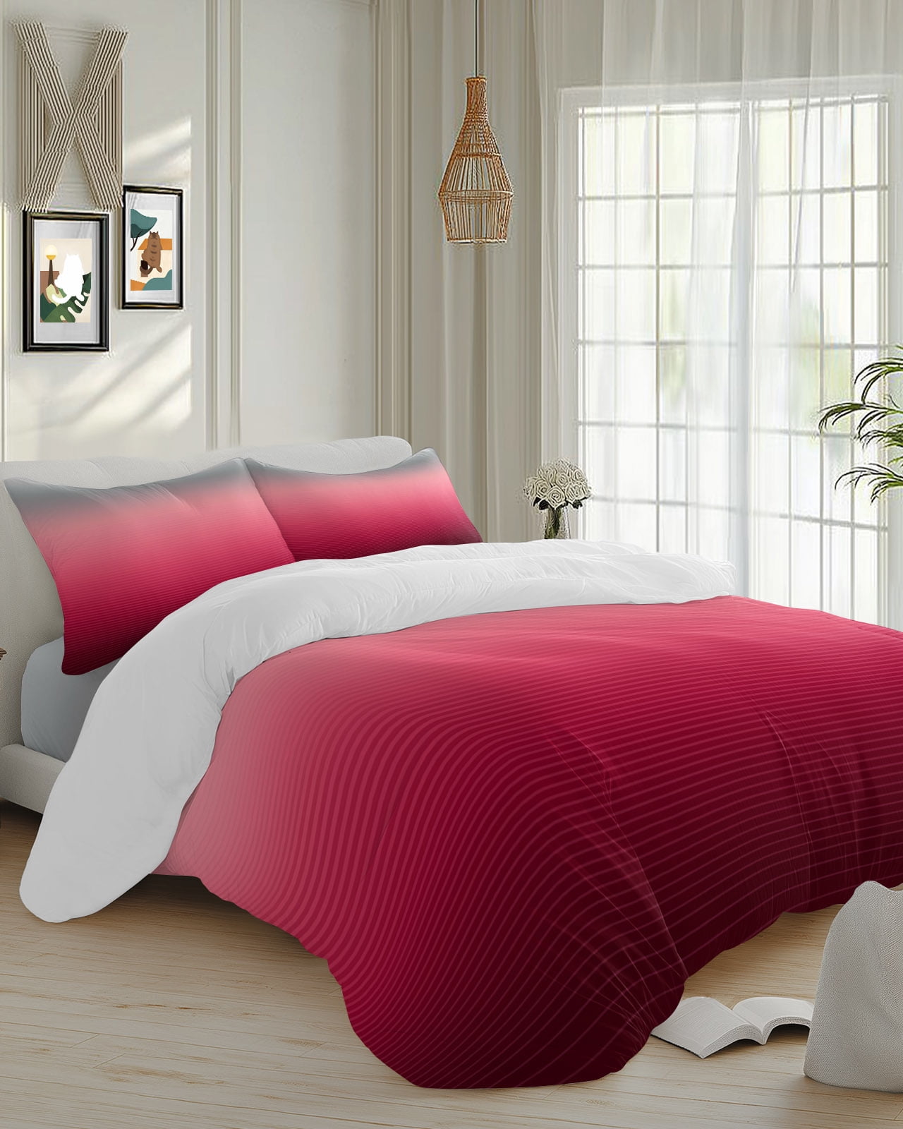 4 Piece Duvet Cover Set Queen, Modern Minimalist Color Ombre Art Soft ...