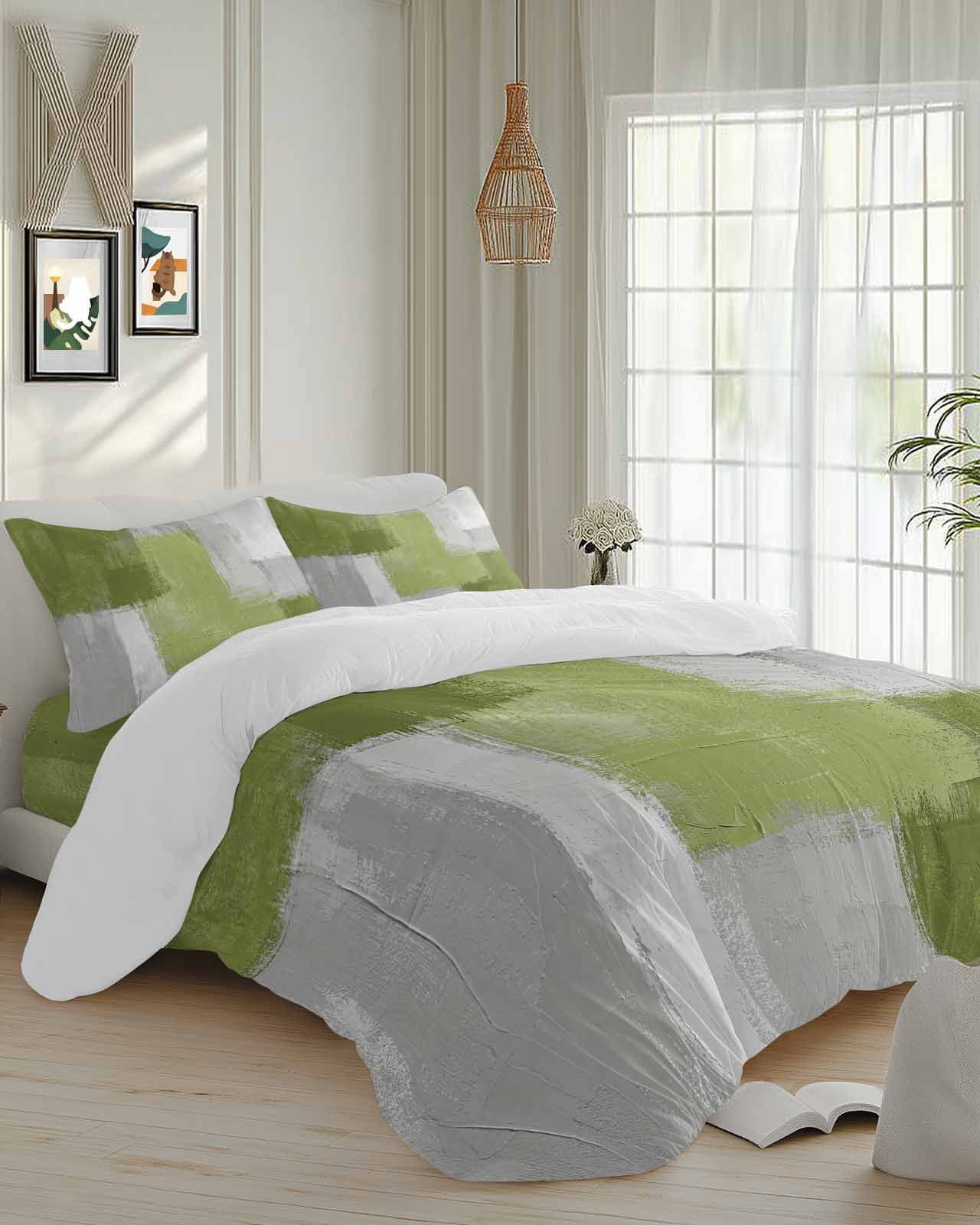 4 Piece Duvet Cover Set Queen, Modern Sage Green Gray Soft Breathable ...