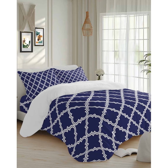 4 Piece Duvet Cover Set Queen, Navy Blue Pattern Retro Morocco Soft ...