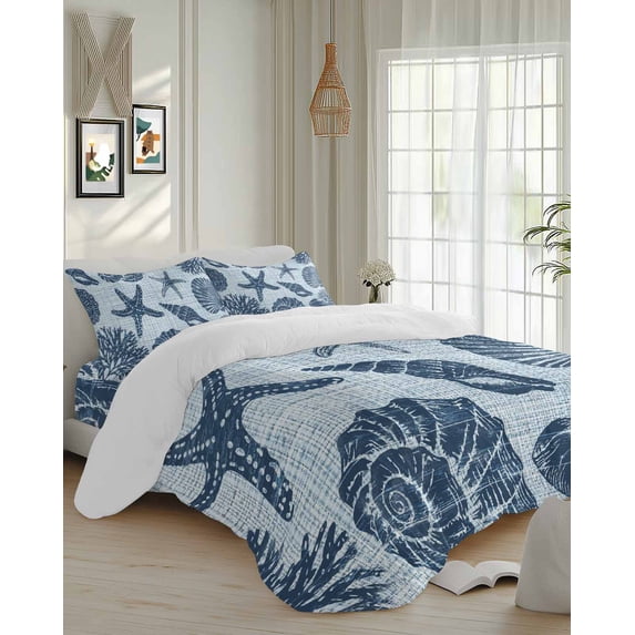 4 Piece Duvet Cover Set Queen, Ocean Conch Starfish Coral Soft ...
