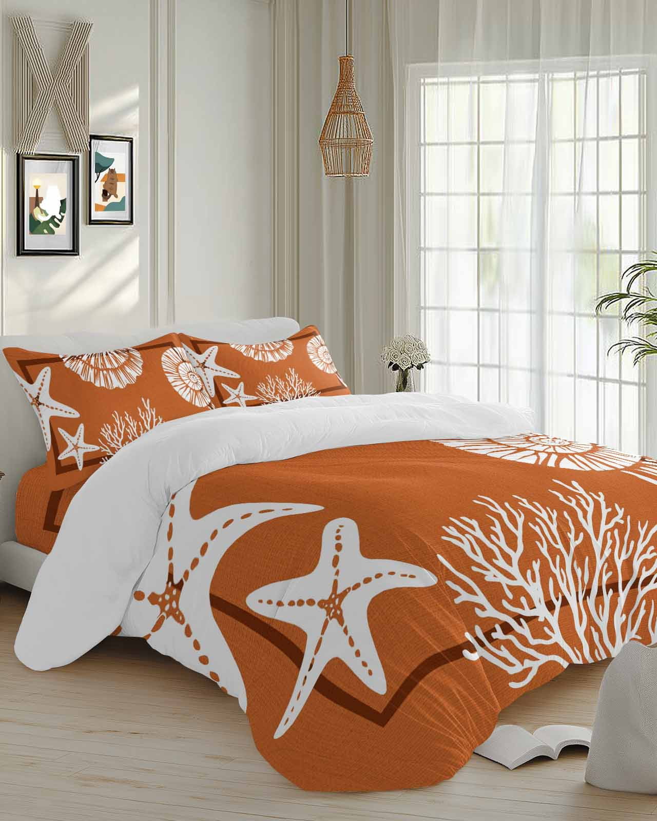 4 Piece Duvet Cover Set Queen, Ocean Shell Conch Starfish Coral Soft ...