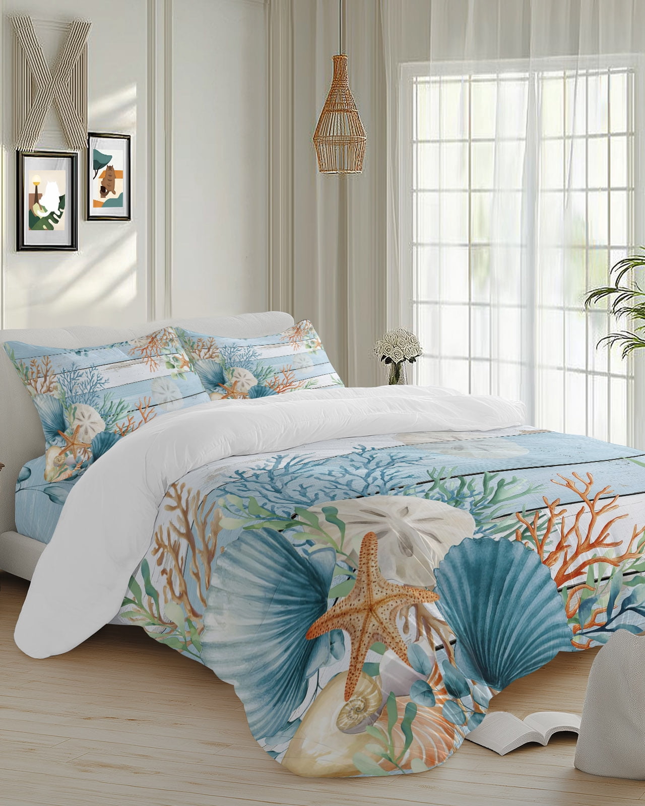 4 Piece Duvet Cover Set Queen, Ocean Shell Starfish Coral Soft ...