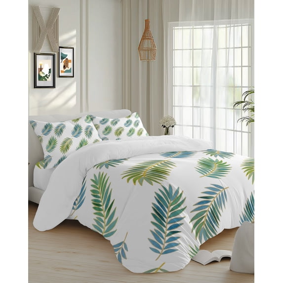 4 Piece Duvet Cover Set Queen, Palm Leaves Tropical Leaves Soft ...