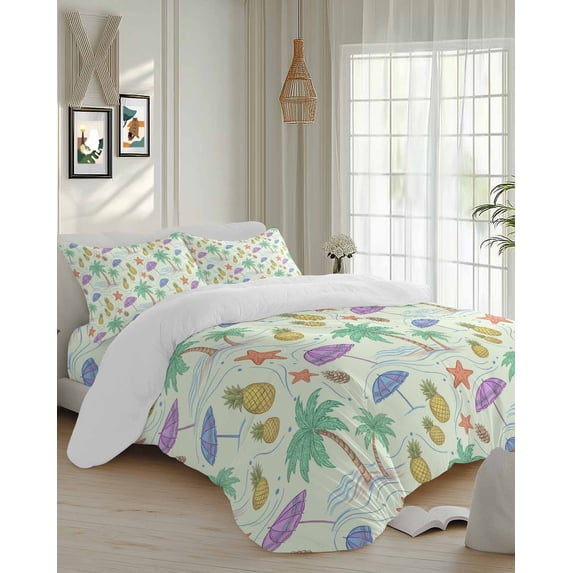 4 Piece Duvet Cover Set Queen, Pineapple Starfish Coconut Tree Soft ...