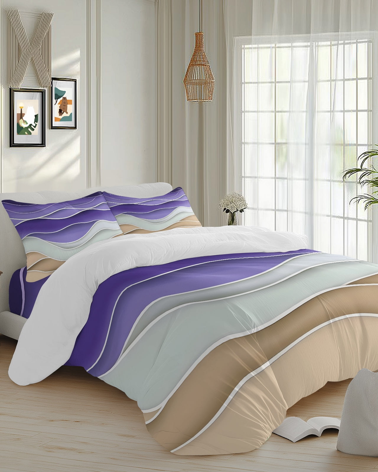 4 Piece Duvet Cover Set Queen, Purple Brown Gradient Soft Breathable ...