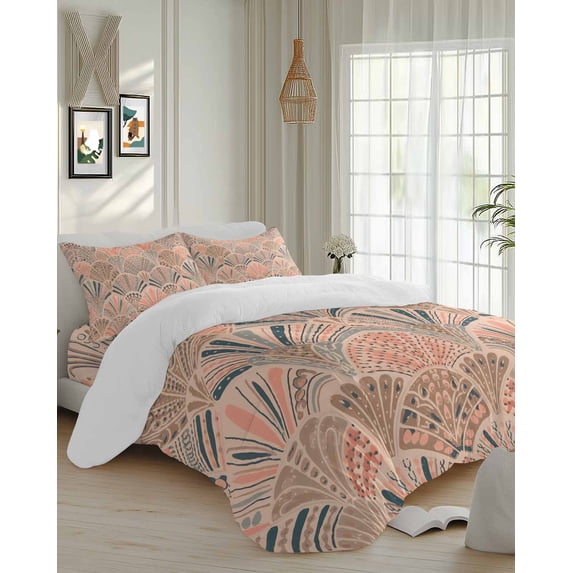 4 Piece Duvet Cover Set Queen, Retro Abstract Ocean Shell Soft ...
