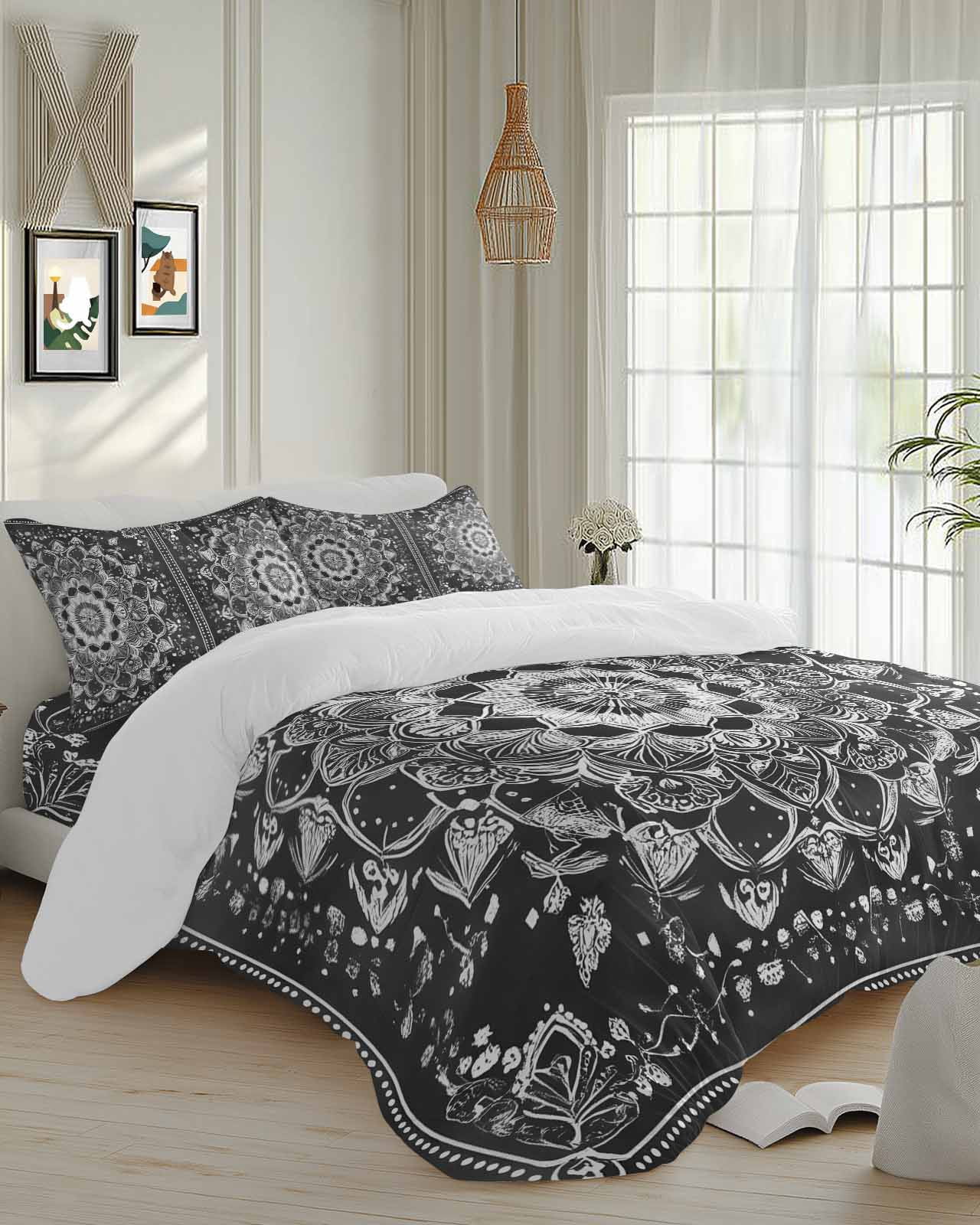 4 Piece Duvet Cover Set Queen, Retro Bohemian Floral Totem Soft ...