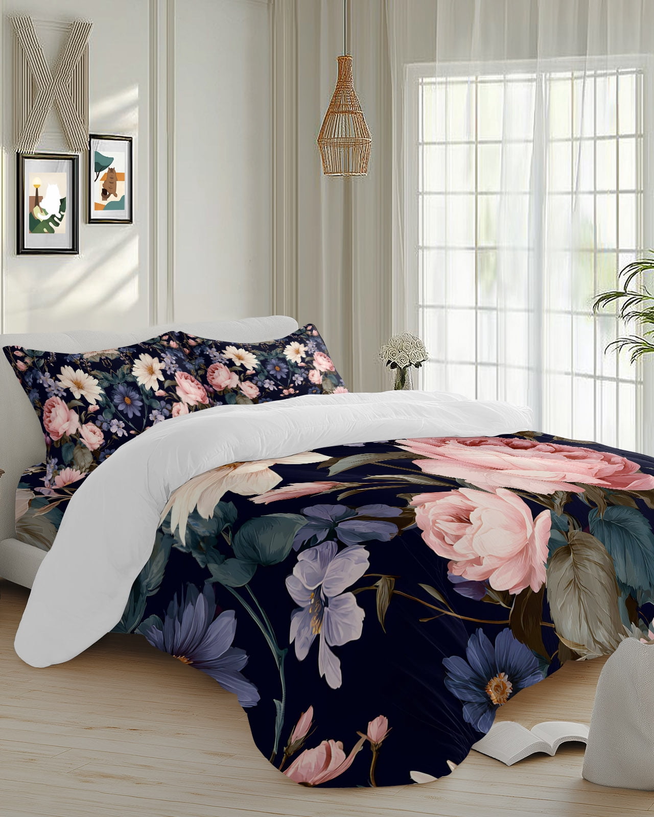 4 Piece Duvet Cover Set Queen, Retro Spring Blossom Flower Soft ...