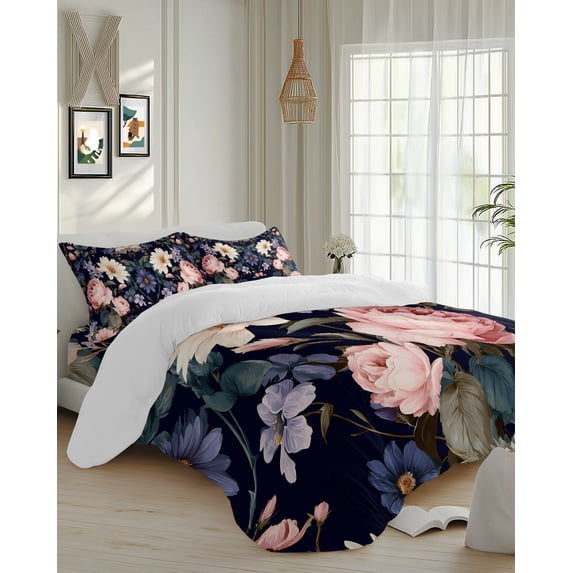 4 Piece Duvet Cover Set Queen, Retro Spring Blossom Flower Soft ...