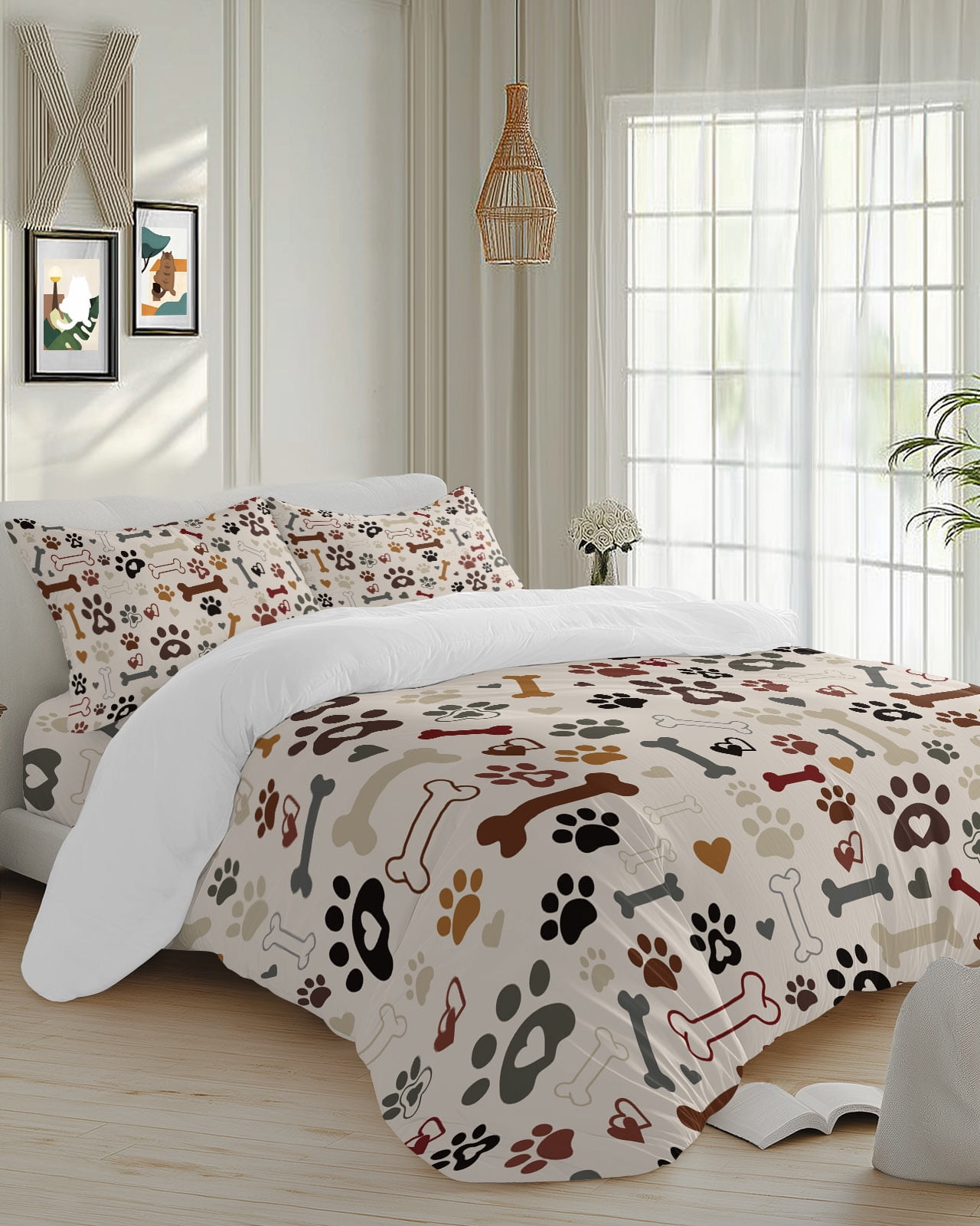 4 Piece Duvet Cover Set Queen, Seamless Dog Paw Bone Texture Soft ...