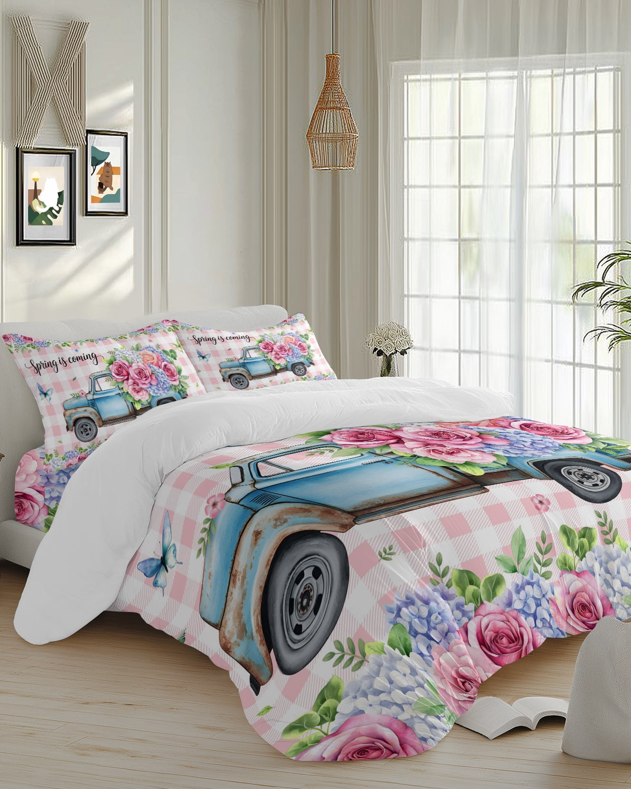 4 Piece Duvet Cover Set Queen, Spring Is Coming Blue Car Soft ...
