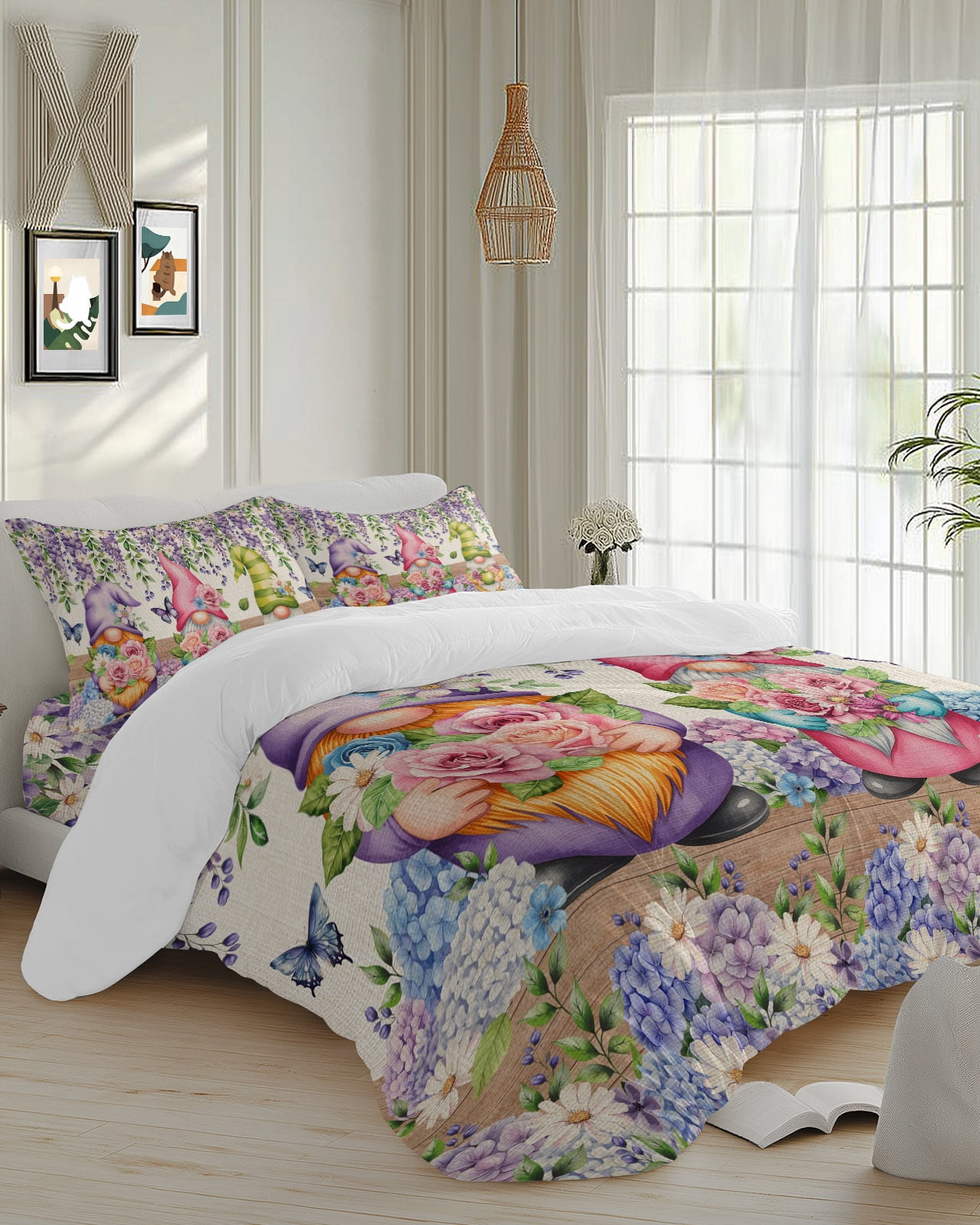 4 Piece Duvet Cover Set Queen, Spring Dwarf Flower Butterfly Soft ...