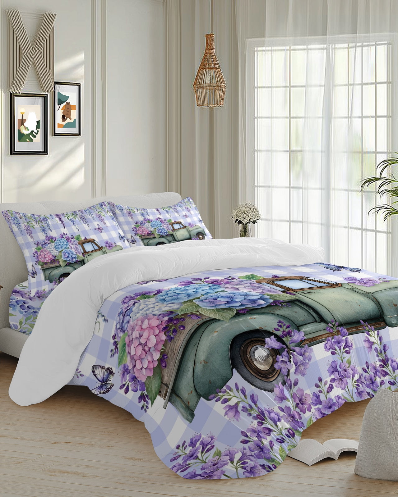 4 Piece Duvet Cover Set Queen, Spring Embroidered Ballads Trucks Soft ...