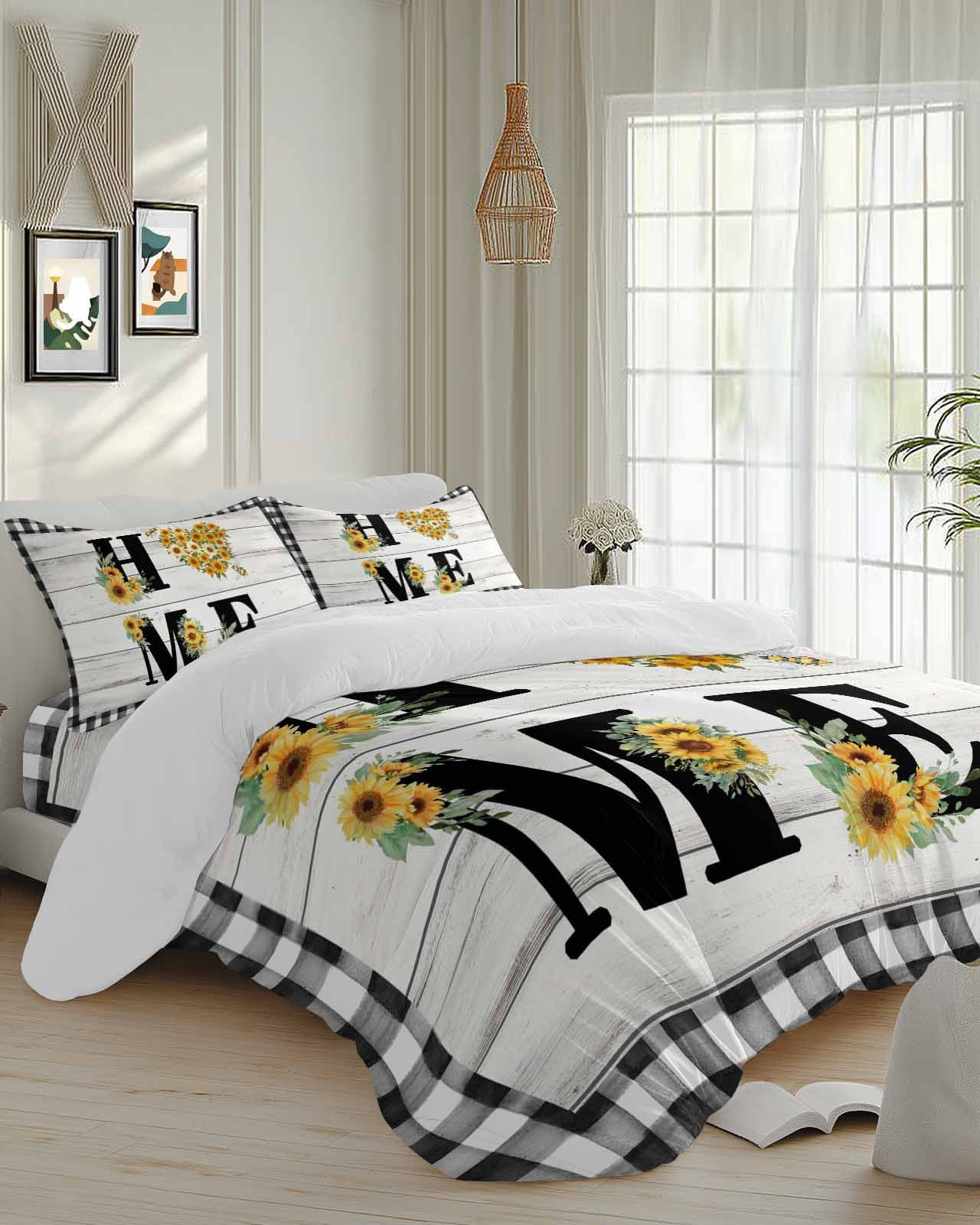 4 Piece Duvet Cover Set Queen, Spring Farm Sunflowers Home Quotes Soft ...