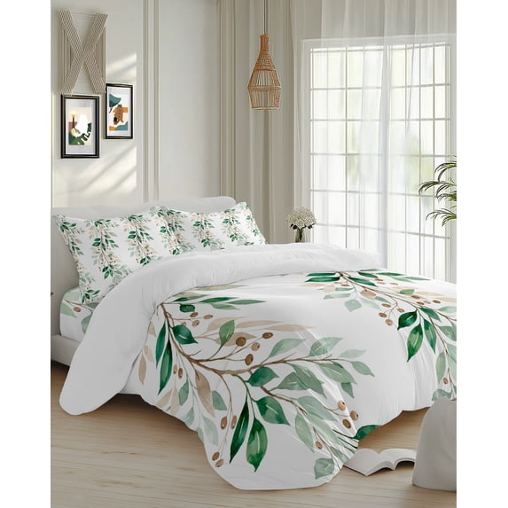 4 Piece Duvet Cover Set Queen, Spring Leaves Tree Branch Berry Soft ...