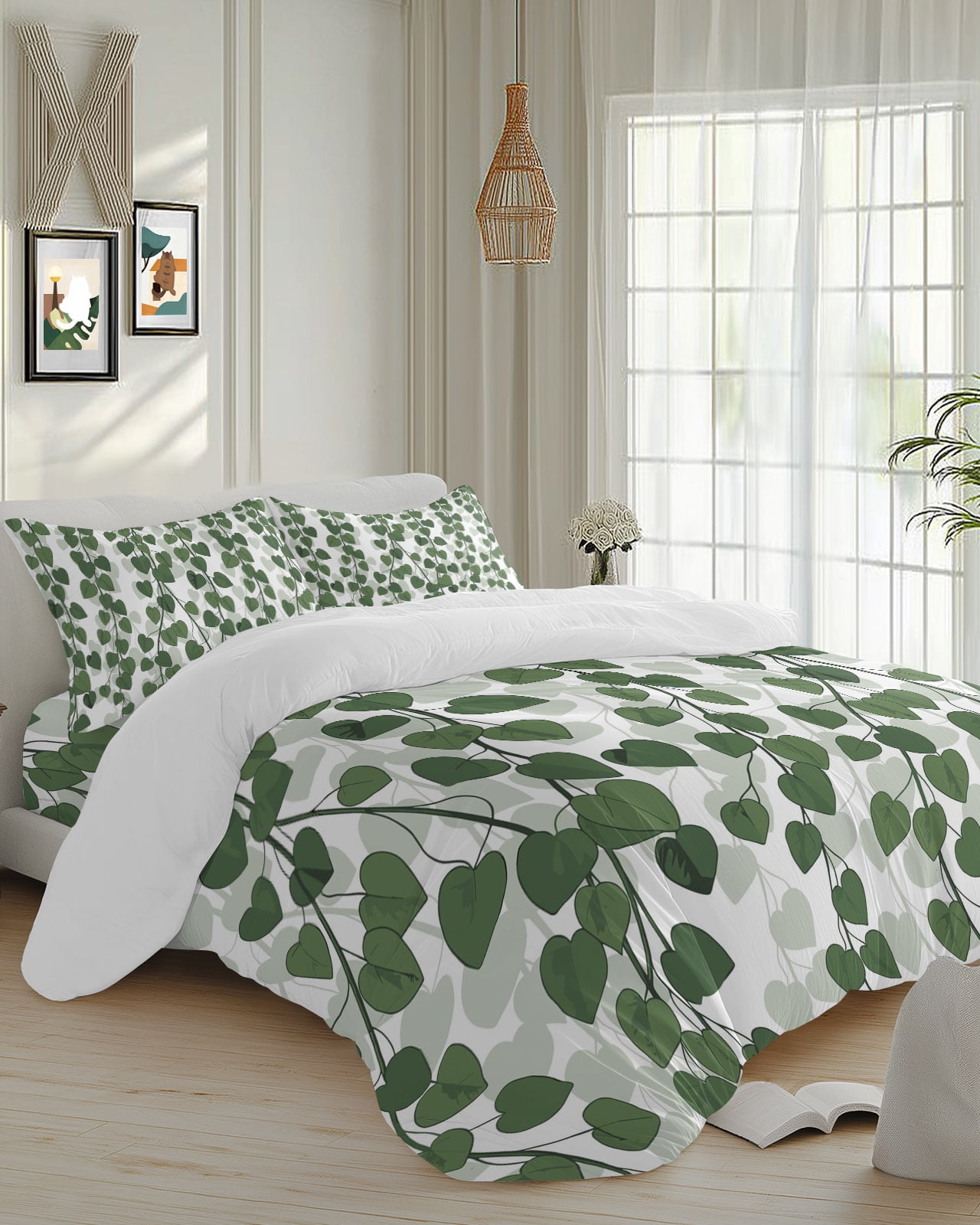 4 Piece Duvet Cover Set Queen, Spring Plants Ivy Soft Breathable ...