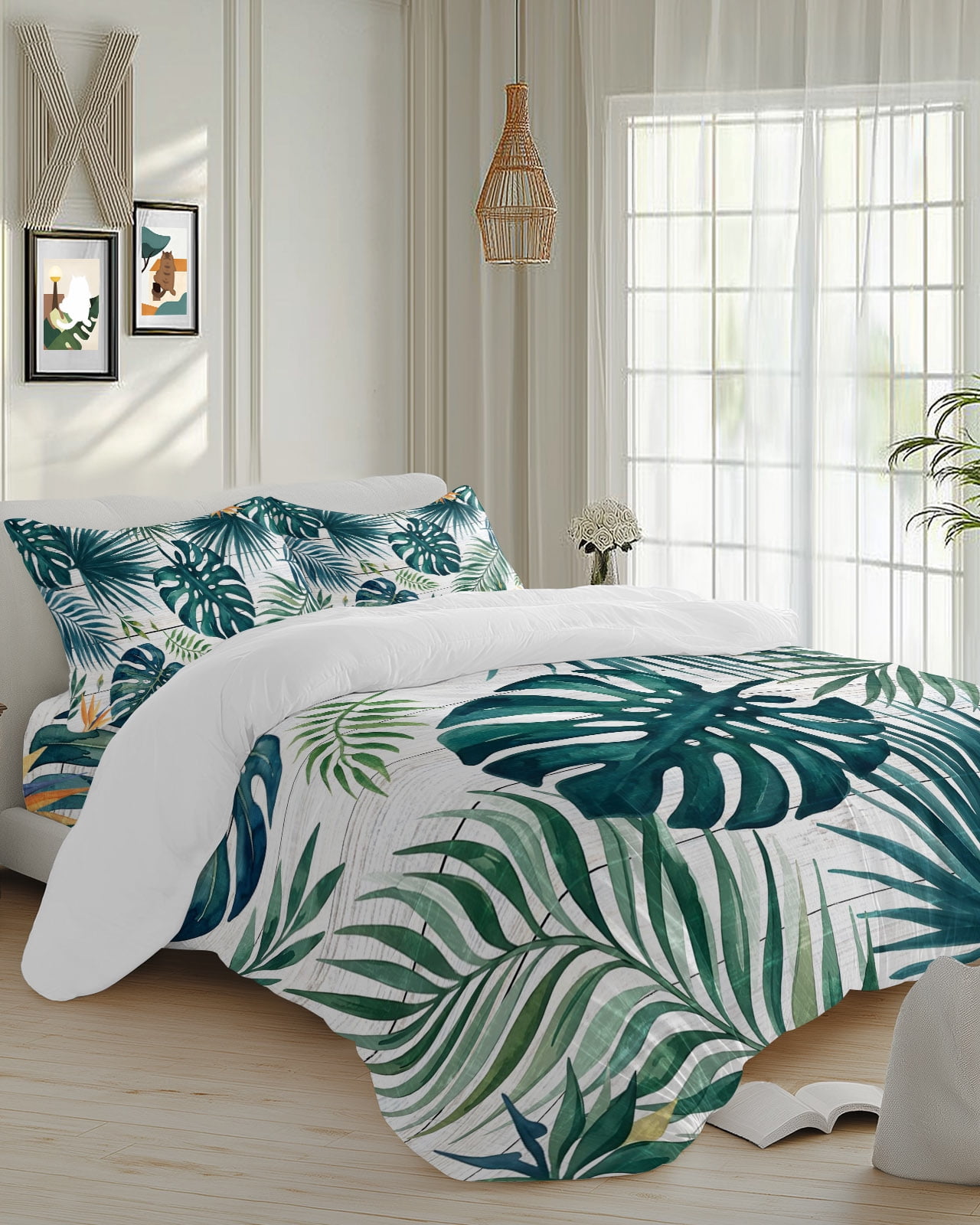 4 Piece Duvet Cover Set Queen, Summer Monstera Palm Leaf Soft ...