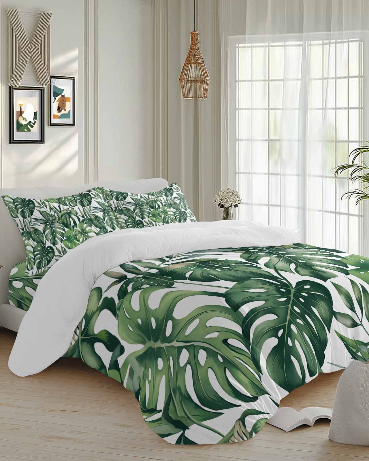 4 Piece Duvet Cover Set Queen, Summer Monstera Tropical Leaves Soft ...