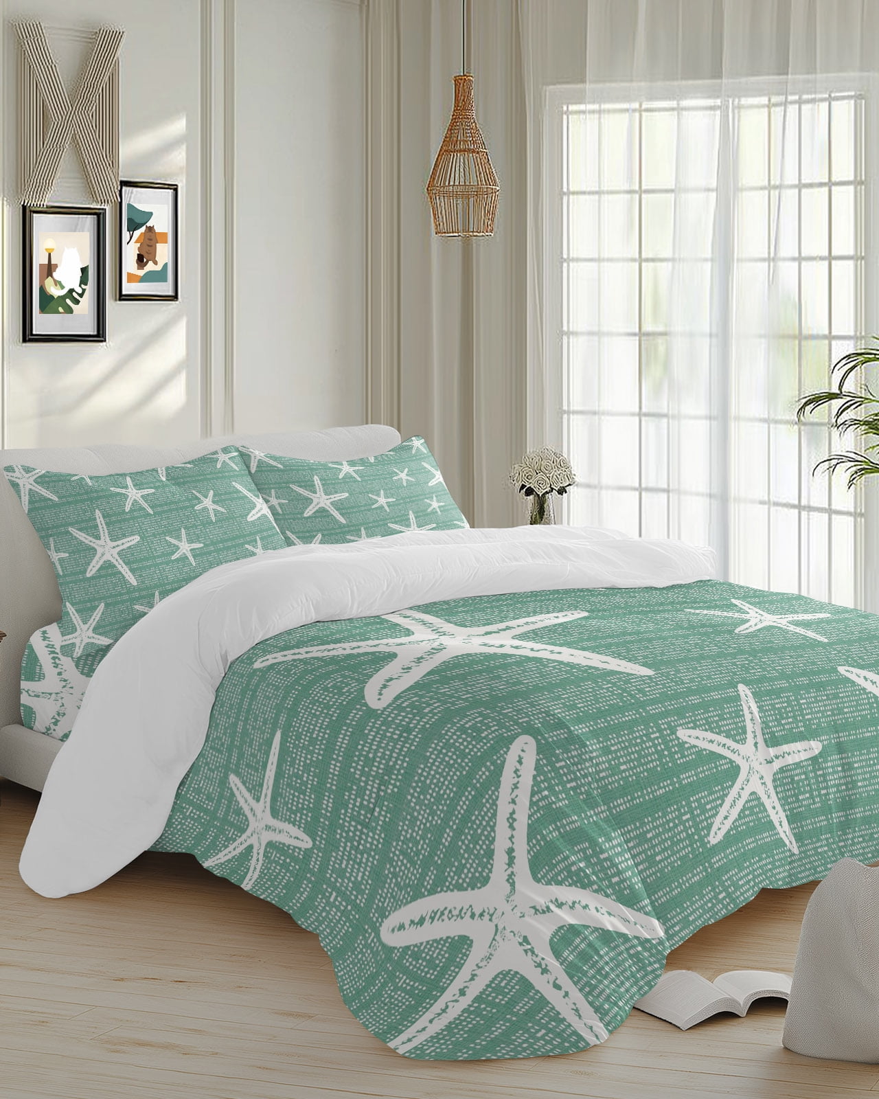 4 Piece Duvet Cover Set Queen, Summer Ocean Starfish Soft Breathable ...