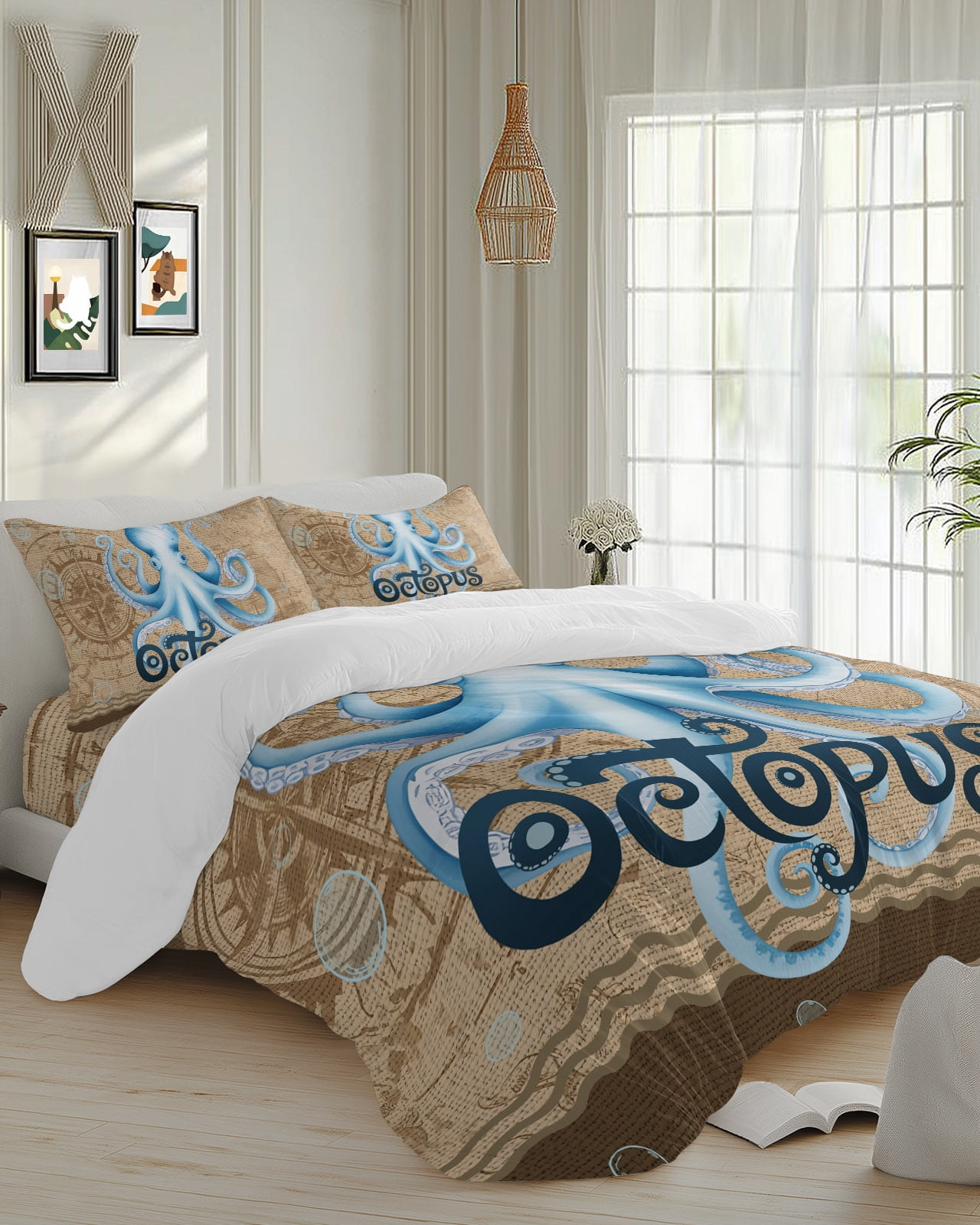 4 Piece Duvet Cover Set Queen, Summer Sea Animals Octopus Soft ...