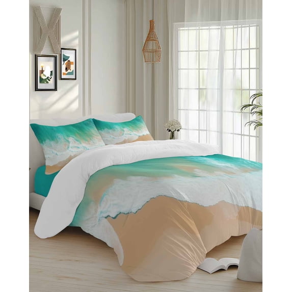 4 Piece Duvet Cover Set Queen, Summer Seaside Beach Wave Soft ...