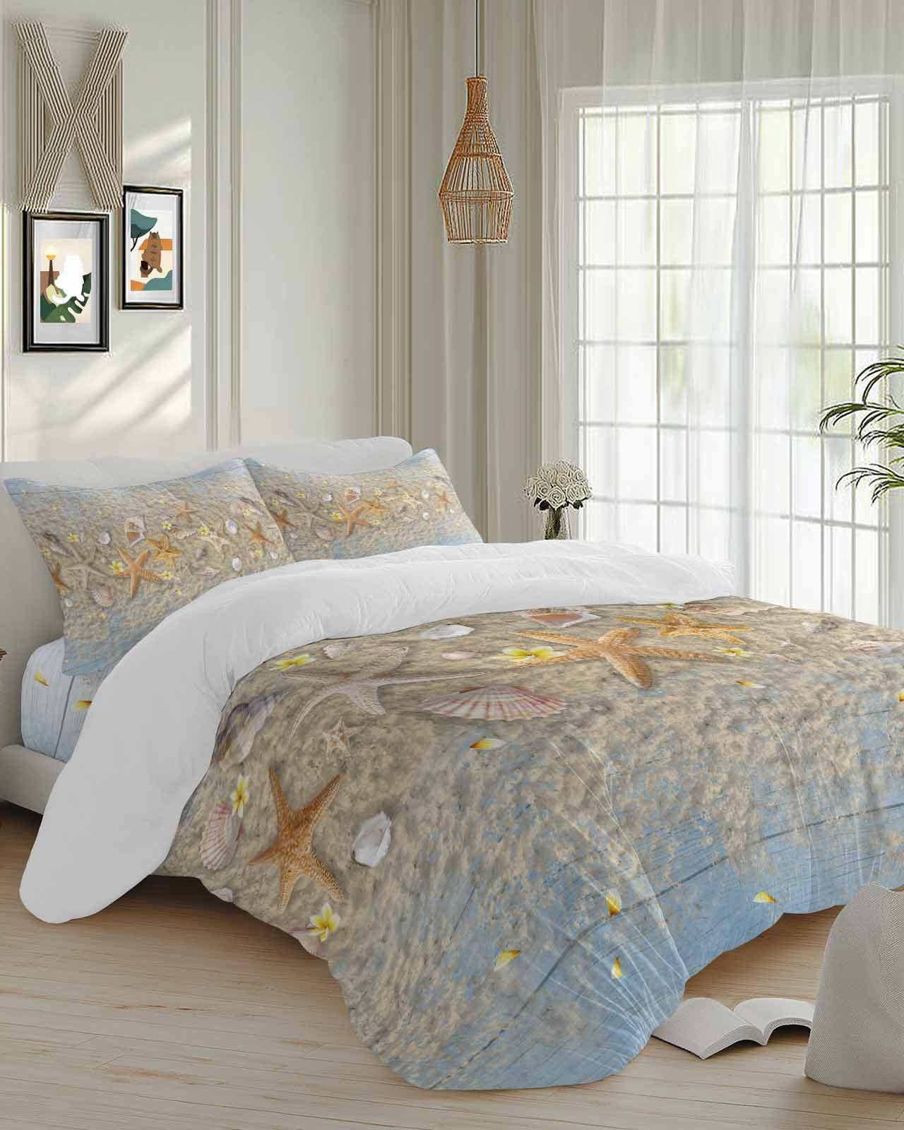 4 Piece Duvet Cover Set Queen, Summer Starfish Shell Conch Soft ...