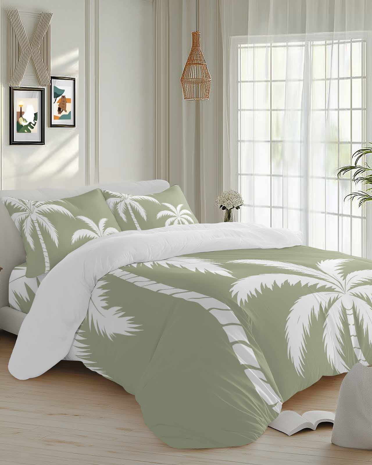 4 Piece Duvet Cover Set Queen, Summer Tropical Palm Tree Soft ...