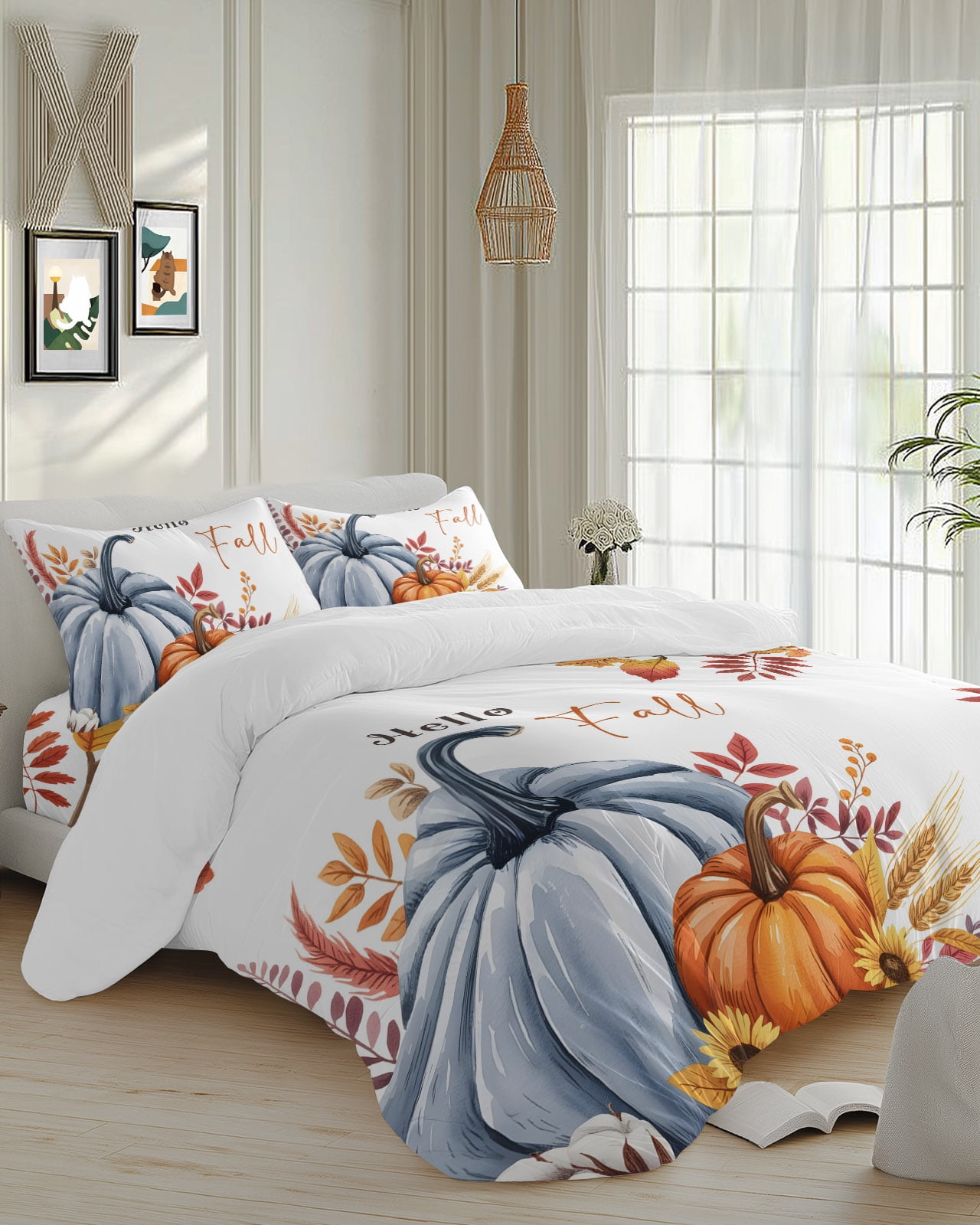 4 Piece Duvet Cover Set Queen, Thanksgiving Autumn Pumpkins Soft ...